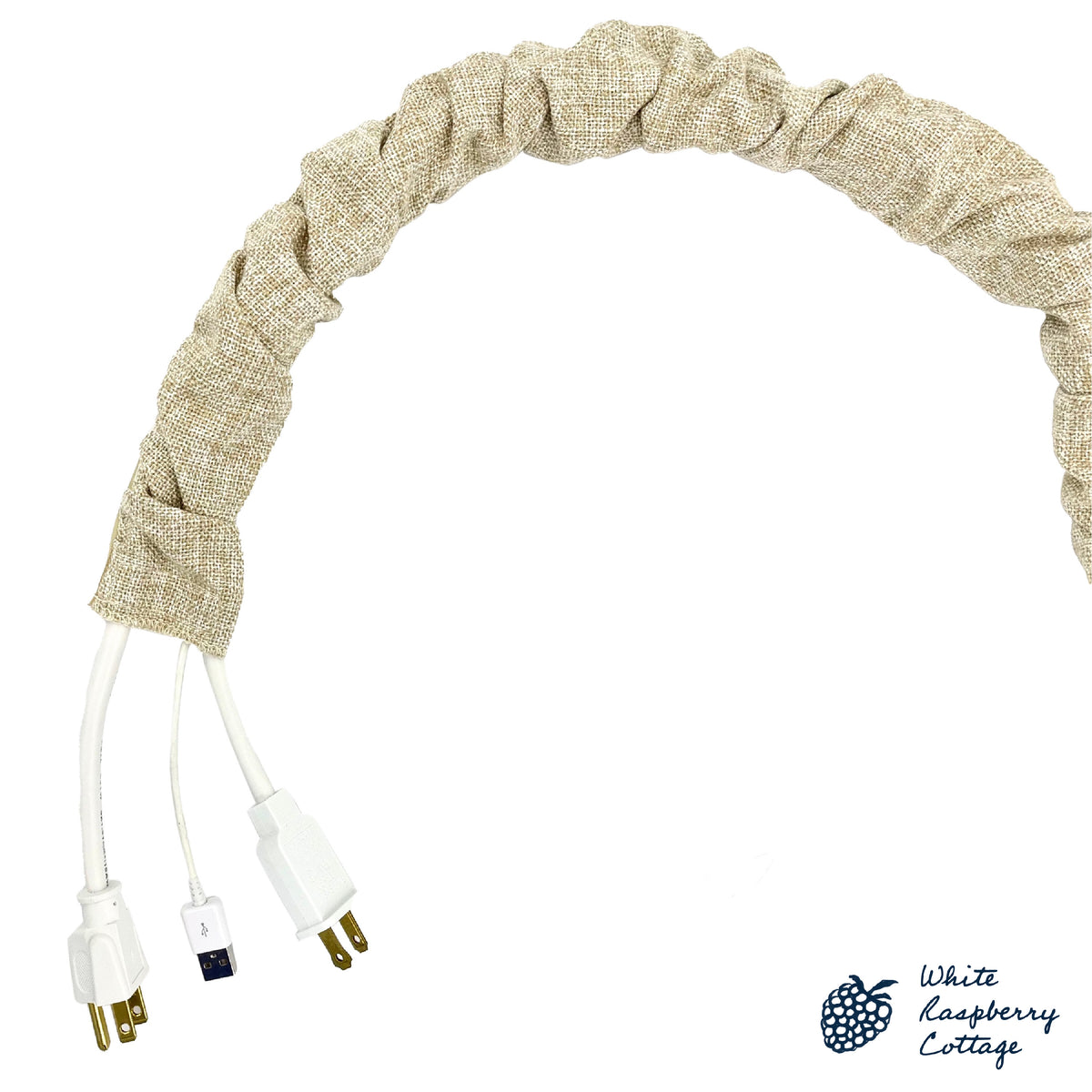 Designer Fabric Linen Cord and Chain Cover in Champagne – White ...